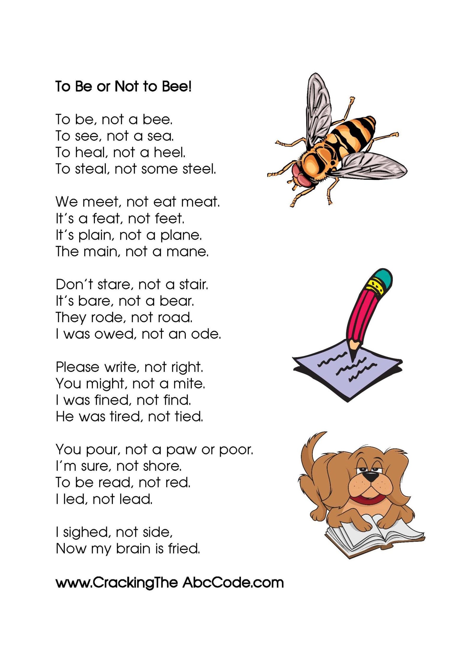 Homophone Poems – Cracking the ABC Code